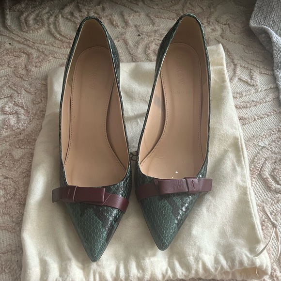 J. Crew | Shoes | J Crew Green Black Leather Snakeskin 2 Heels With ...
